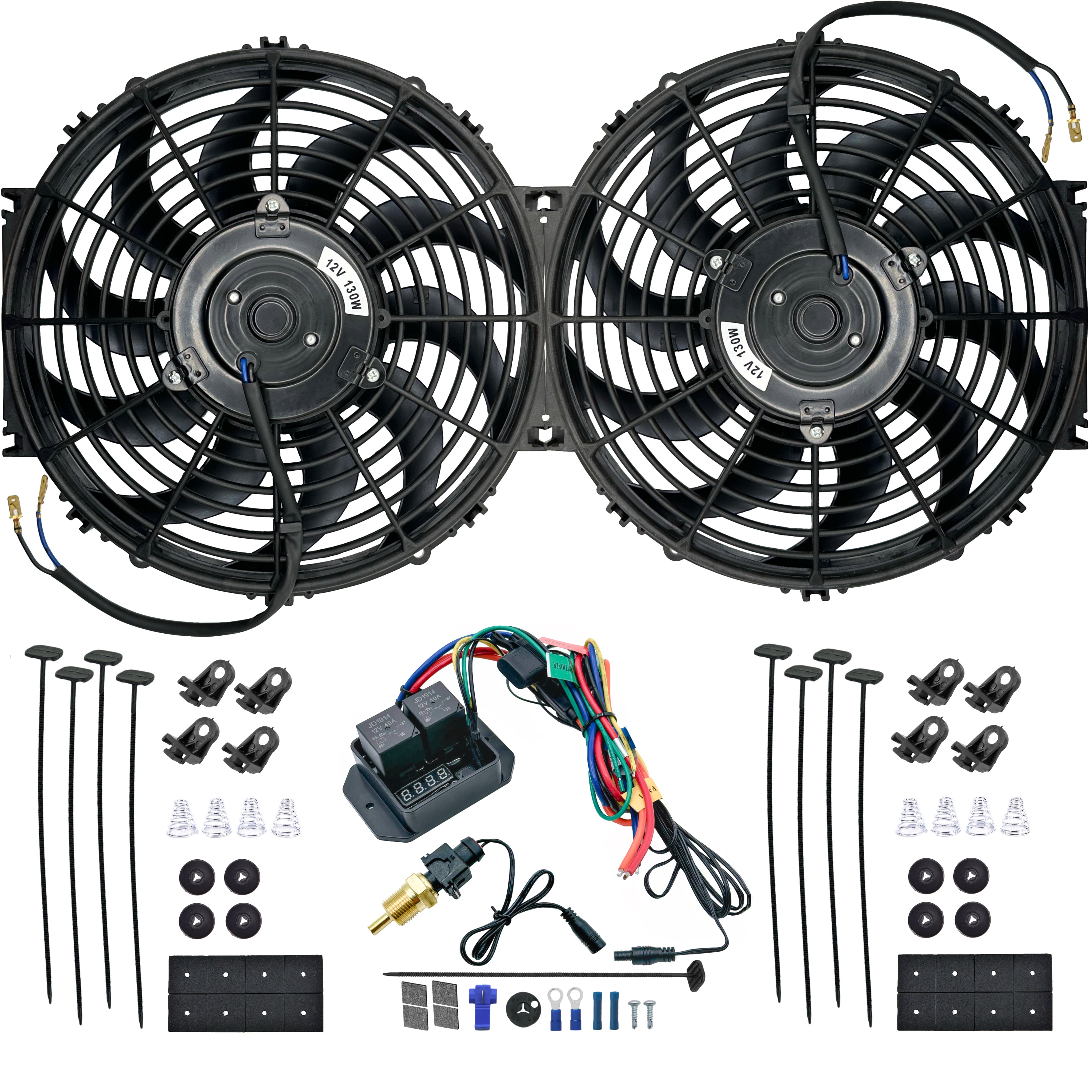 Dual 12-13 Inch 130w Electric Fan Digital Adjustable Temperature Switc ...