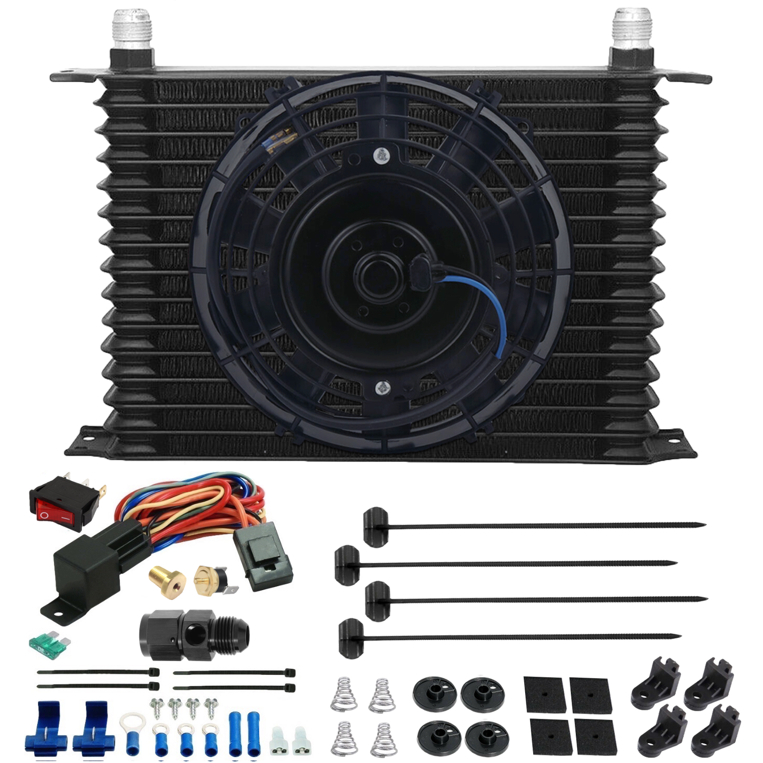 15 Row Transmission Cooler Electric Fan AN Hose End Temperature Sensor ...