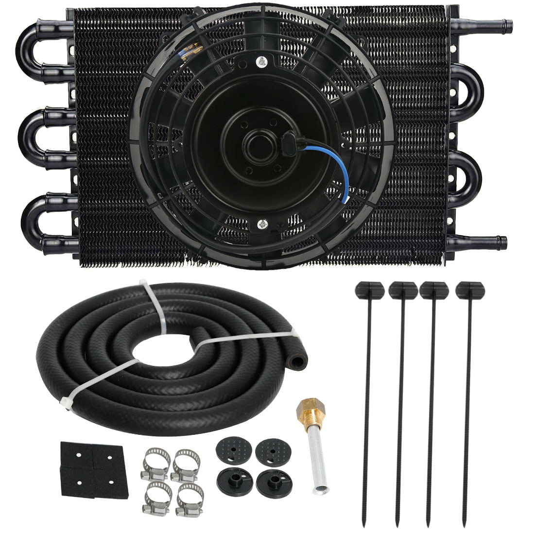 6 Pass Aluminum 6AN 3/8" Inlets Transmission Oil Cooler Electric Fan K ...
