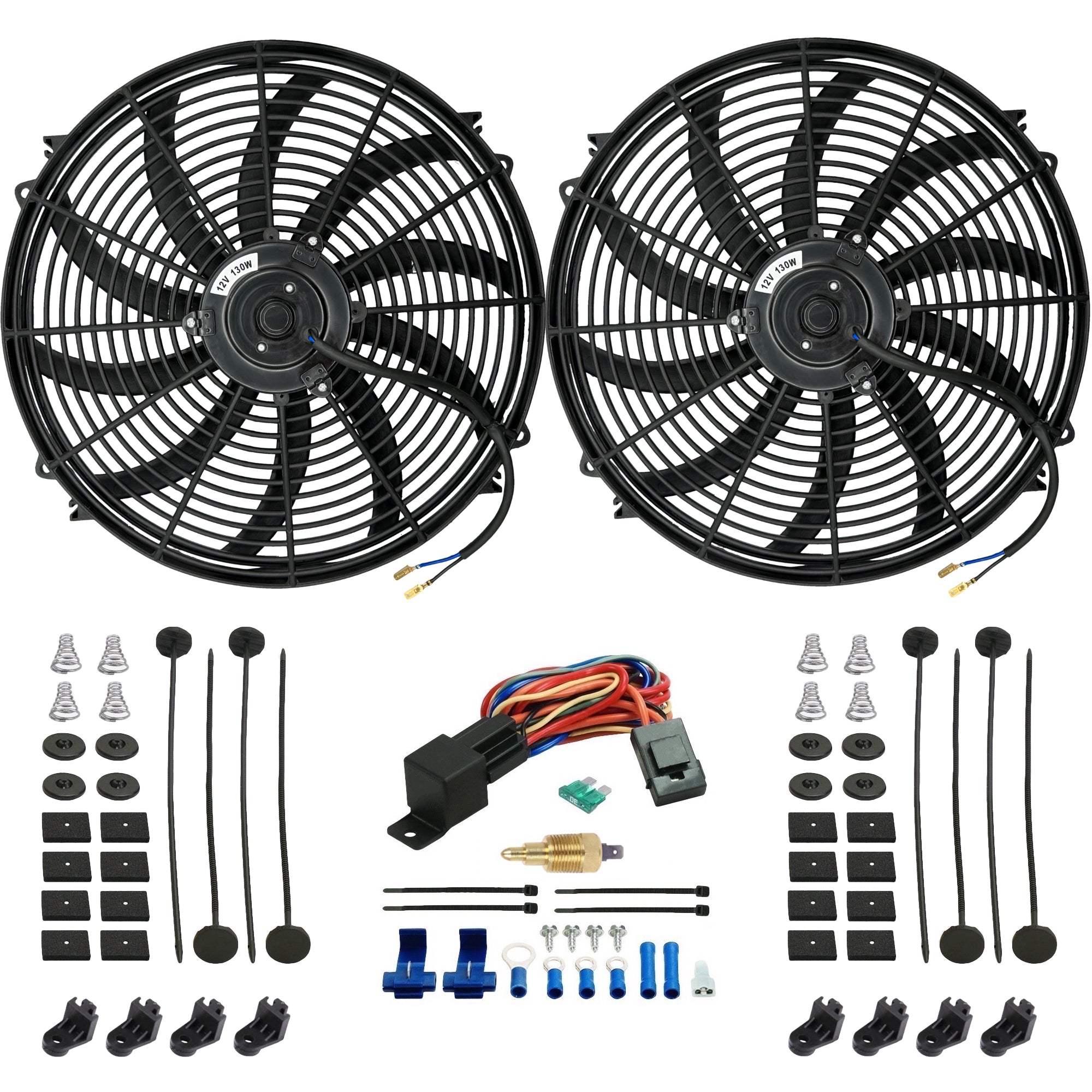 Dual 16-17 Inch 130w Electric Radiator Fans Grounding Thermostat Switc ...